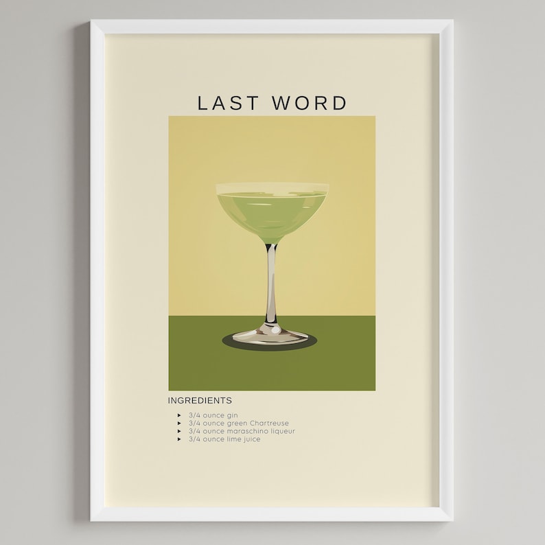 Last Word Cocktail Poster | Minimalist Bar Cart Decor | Gin Lover ...