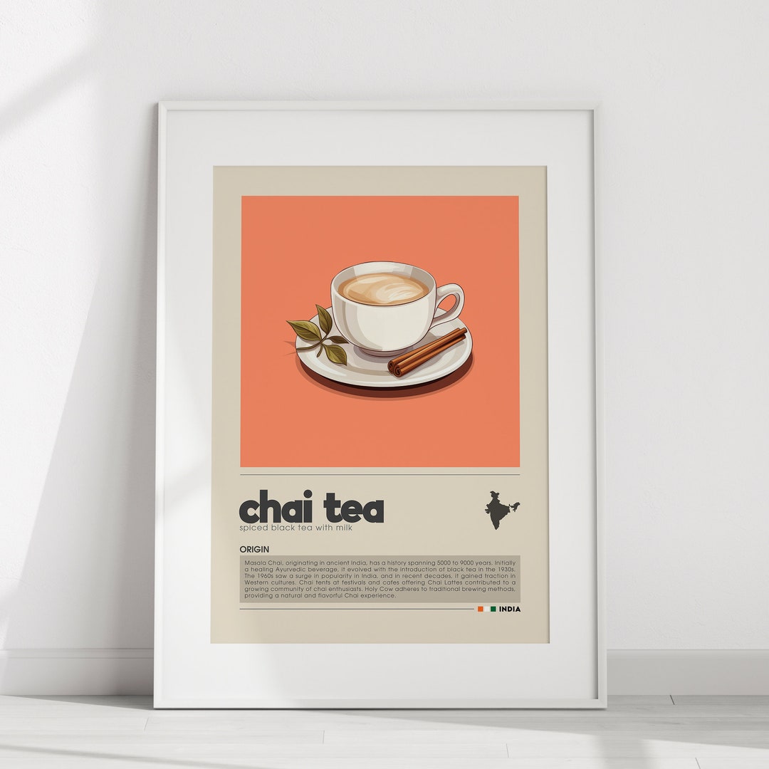 Chai Tea Poster Minimalist Drink Art Classic Indian Tea Print Cafe Wall ...