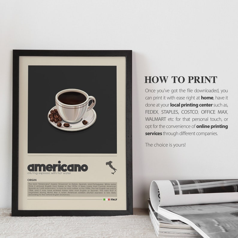 Americano Poster | Italian Coffee | Minimalist Wall Decor | Printable ...