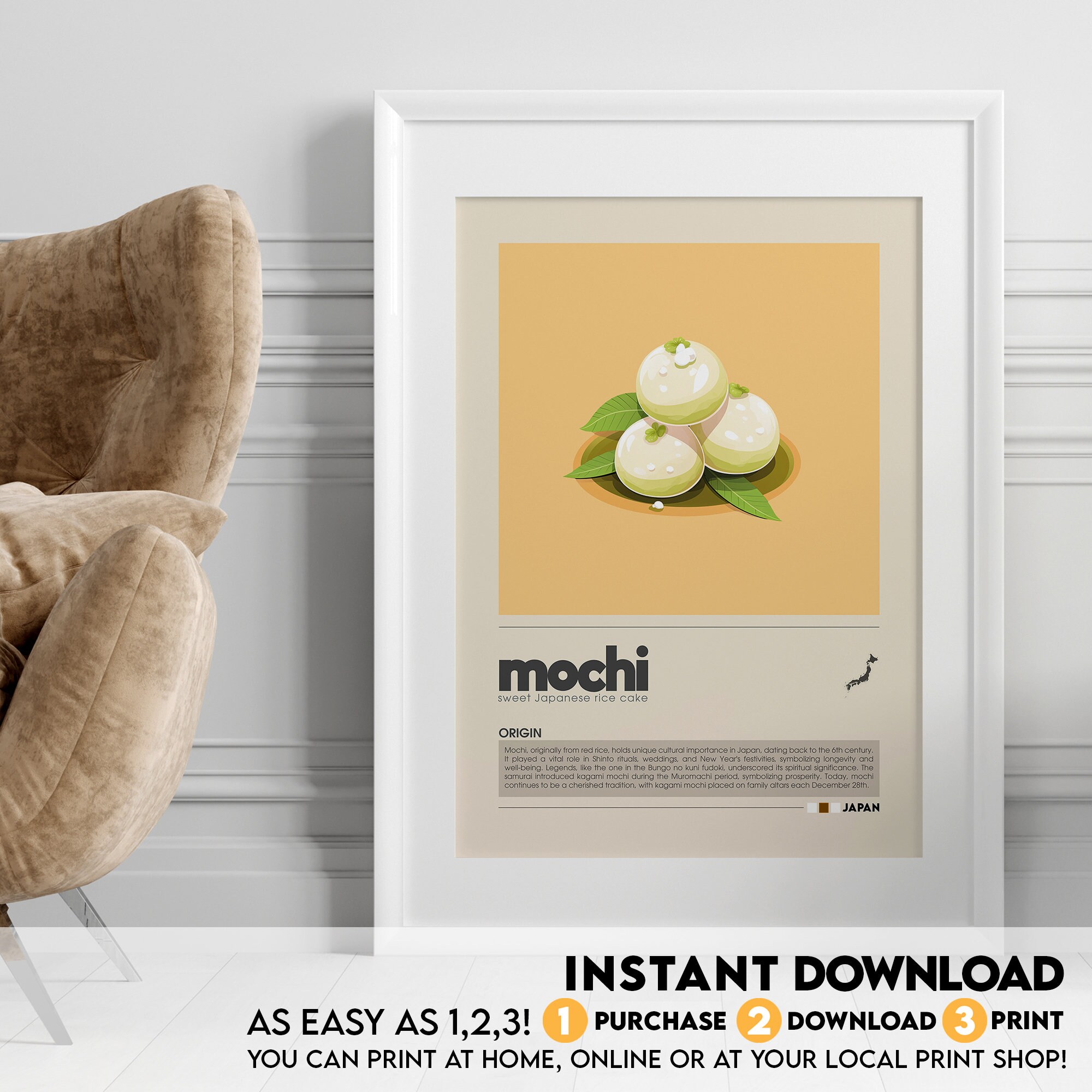 Mochi Poster Minimalist Japanese Dessert Art Deco Kitchen, Cafe, Bakery ...