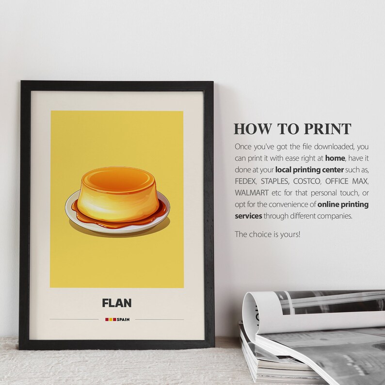 Flan Poster | Spanish Dessert | Minimalist Cafe Decor | Printable ...