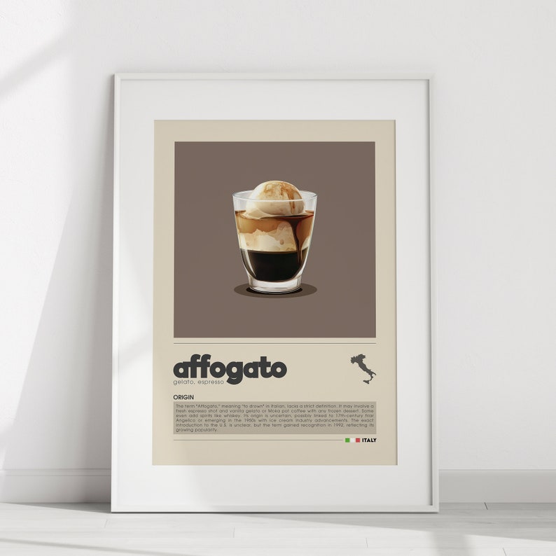 Affogato Poster Minimalist Italian Dessert Art Deco Kitchen, Cafe ...
