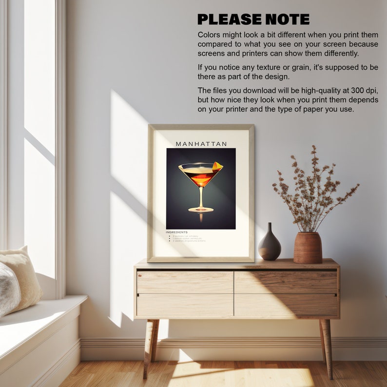 Manhattan Cocktail Print Bar Cart Drink Art Home Bar Decor Cocktail ...
