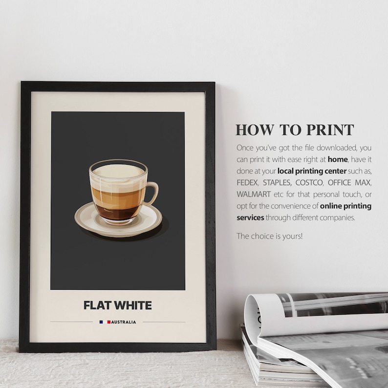 Flat White Poster | Australian Coffee | Minimalist Cafe Decor ...