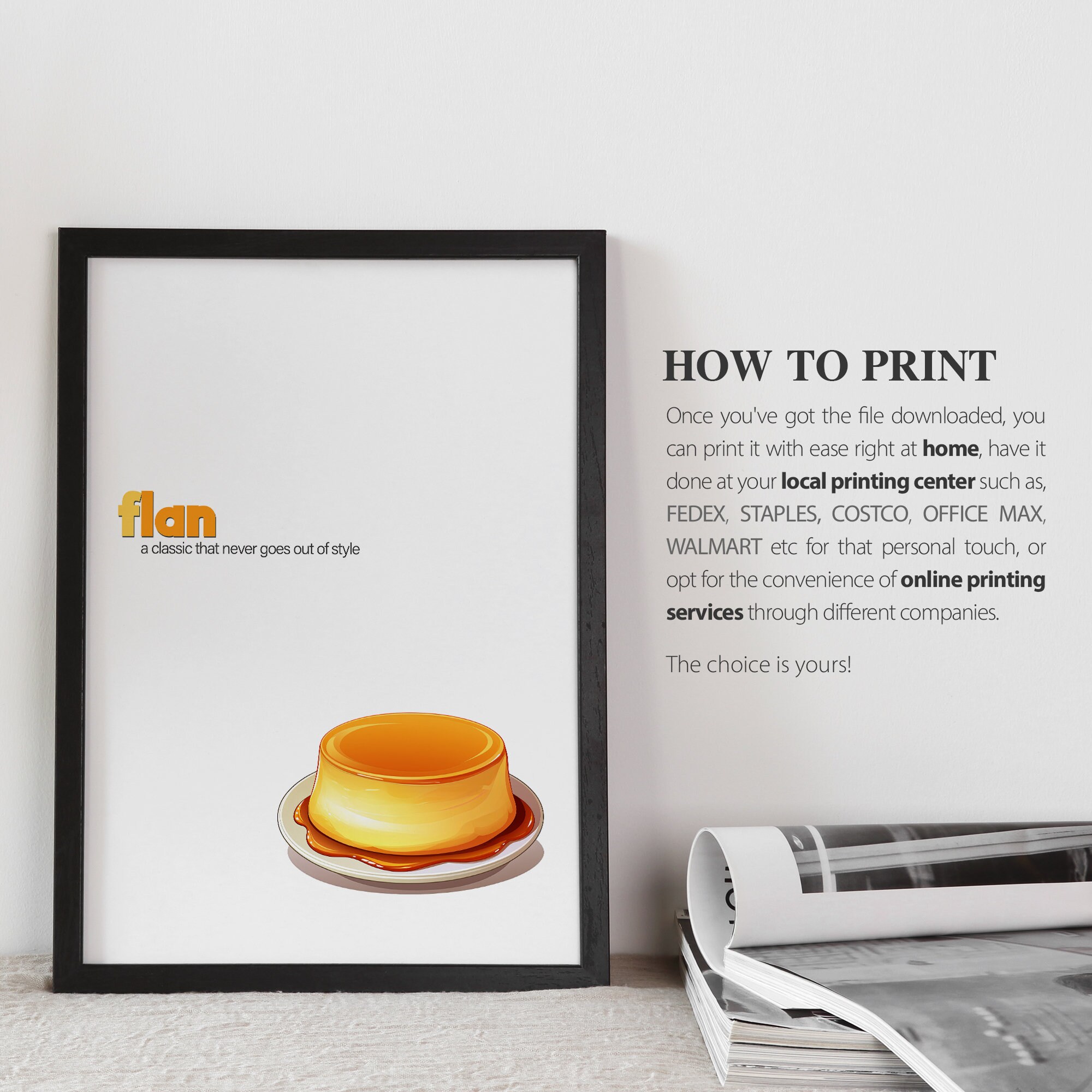 Flan Poster Spanish Food Art Printable Kitchen Decor Sweet Dessert Wall ...