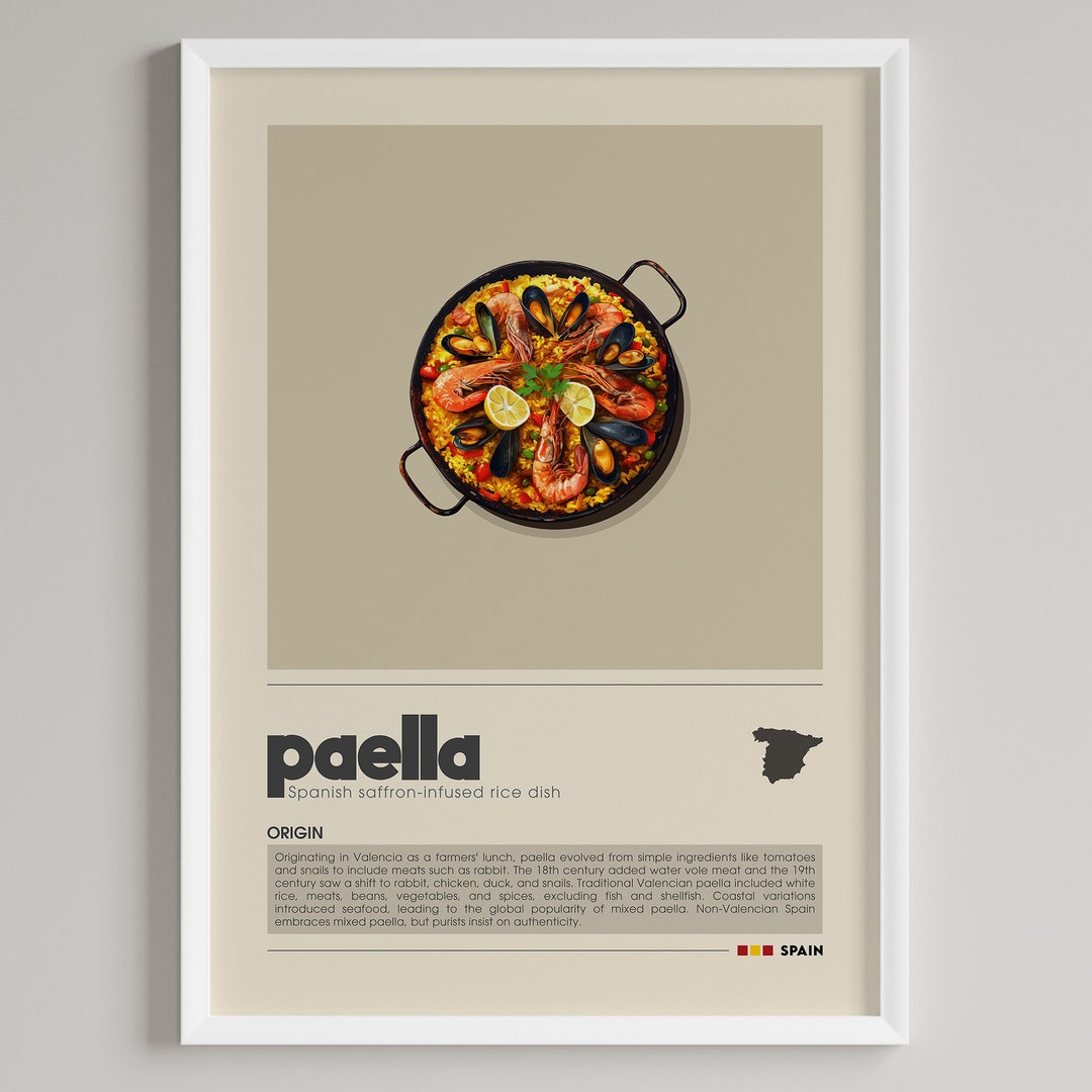Paella Poster | Minimalist Spanish Food Art Deco | Kitchen, Cafe ...