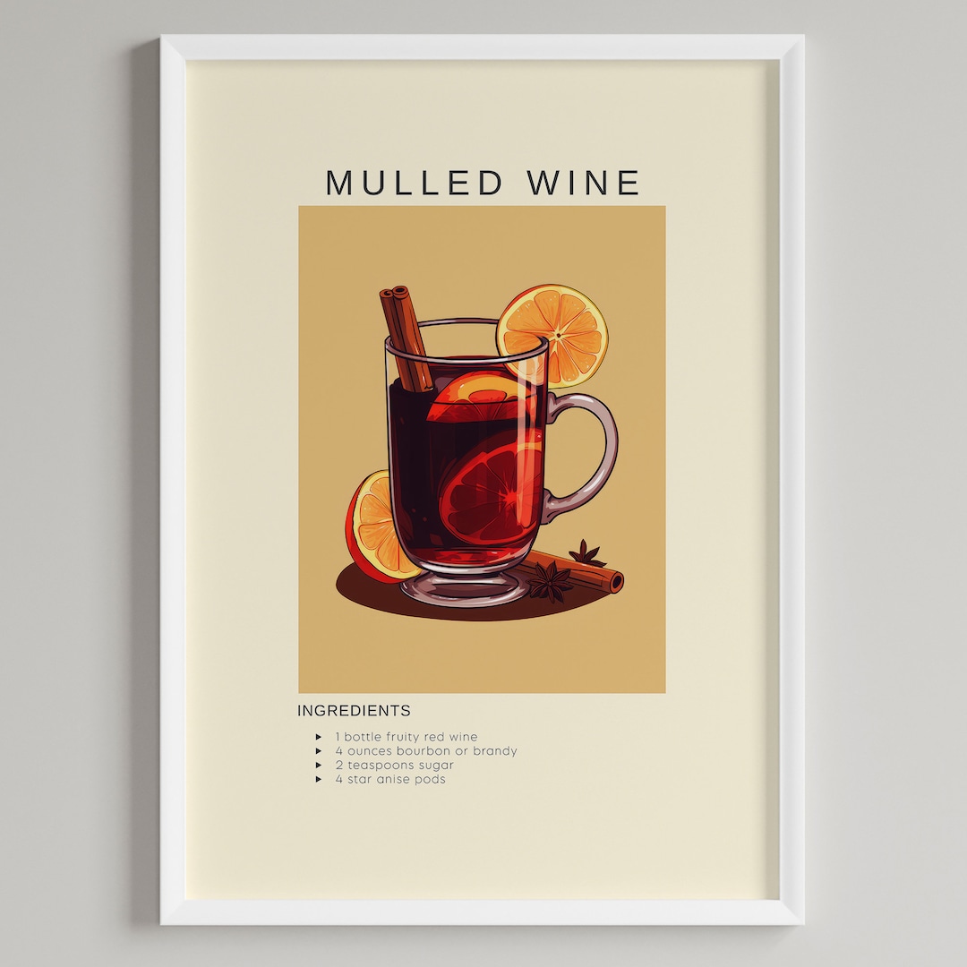 Retro Mulled Wine Poster | Cocktail Lover Gift for Her | Mid Century ...