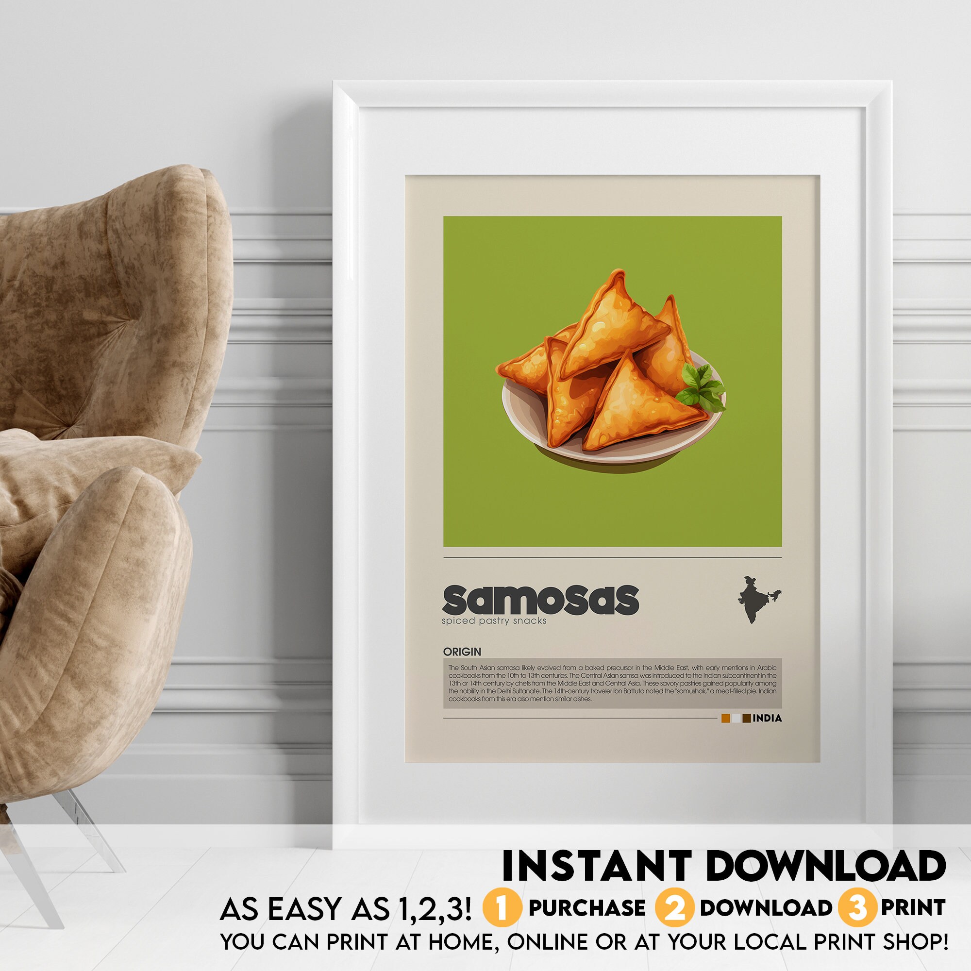 Samosas Poster | Indian Food Art | Kitchen & Cafe Wall Decor ...