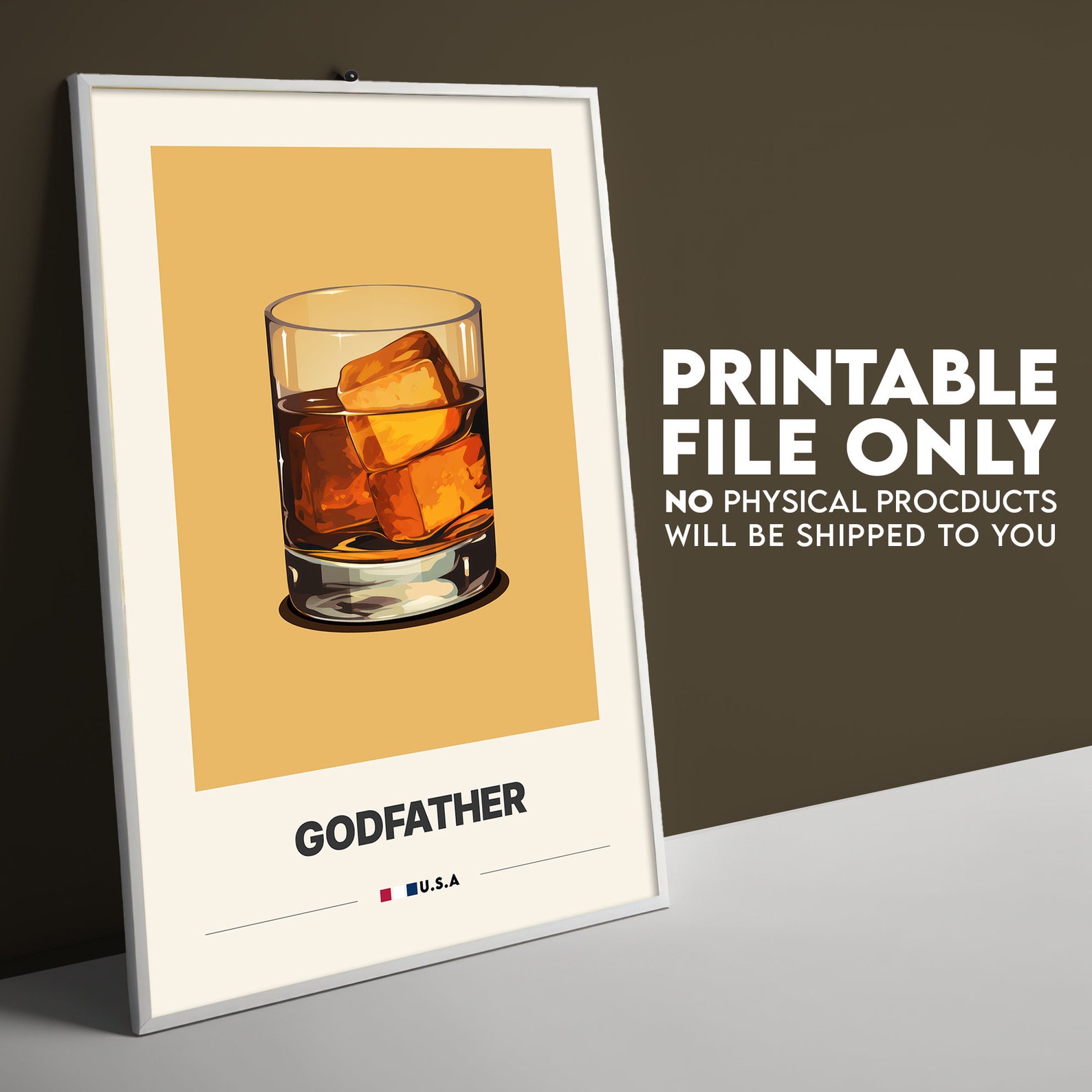 Godfather Cocktail Poster | Minimalist Bar Cart Decor | Printable ...
