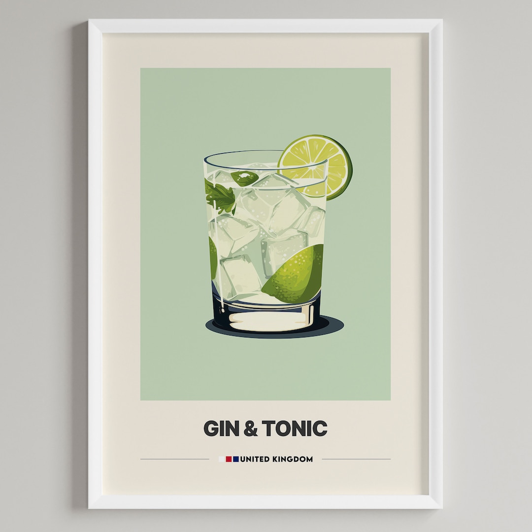 Gin & Tonic Cocktail Poster | Minimalist Bar Cart Decor | Printable ...