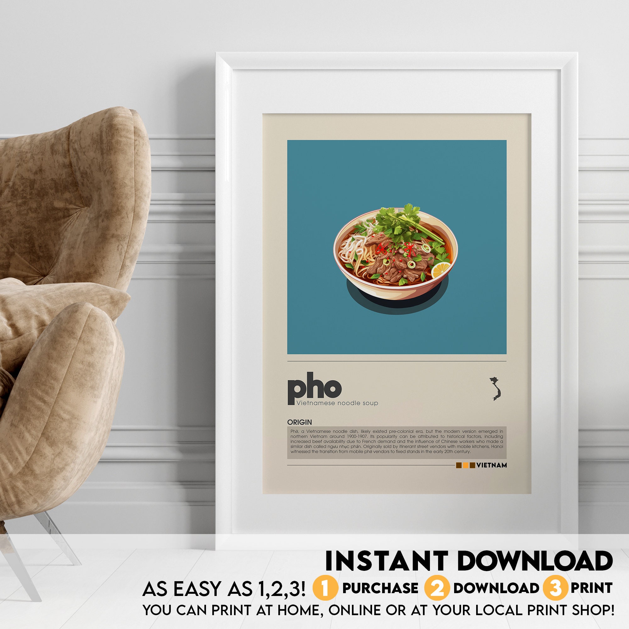 Pho Poster, Minimalist Vietnamese Food Art, Cafe Decor Wall Art ...