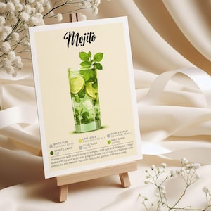 Printable Mojito Recipe Card Set: Bar Cart Art (digital Download 5x7 ...