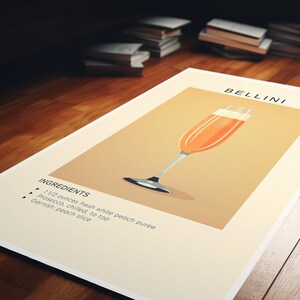 Bellini Cocktail Poster | Minimalist Bar Cart Decor | Printable Digital ...