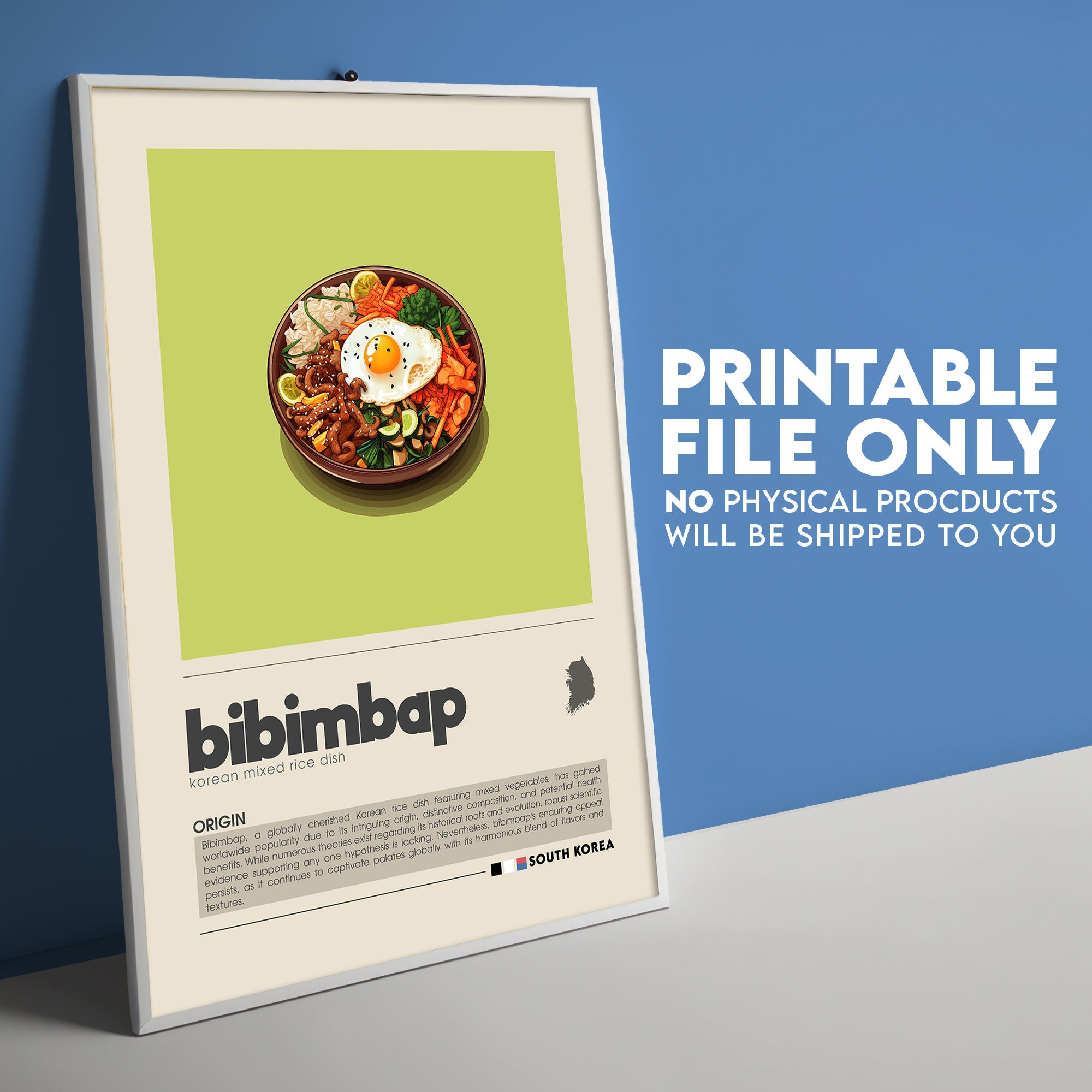 Bibimbap Poster Minimalist Korean Food Art Kitchen & Cafe Wall Decor ...