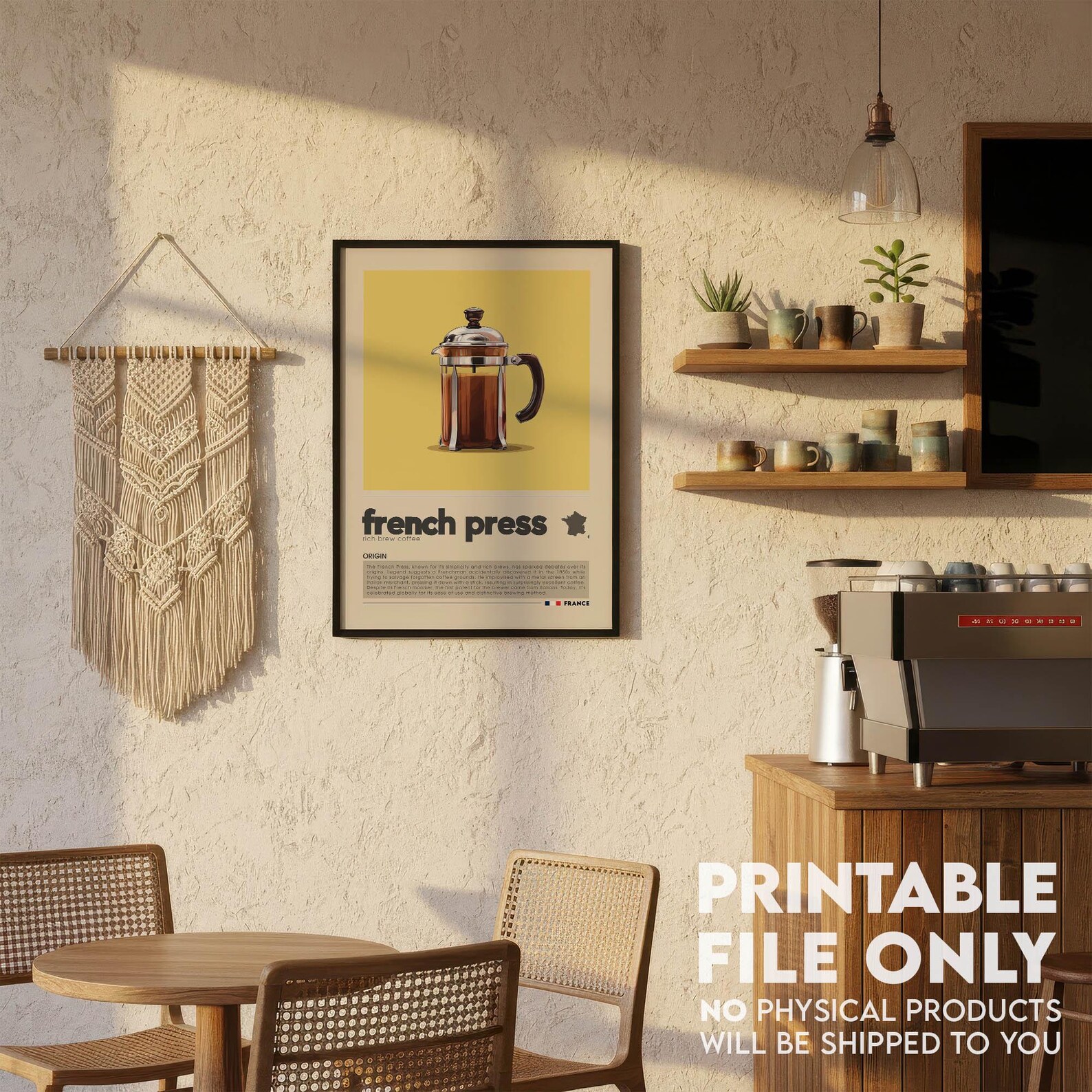 French Press Coffee Poster | Minimalist Cafe Decor | Printable Digital ...