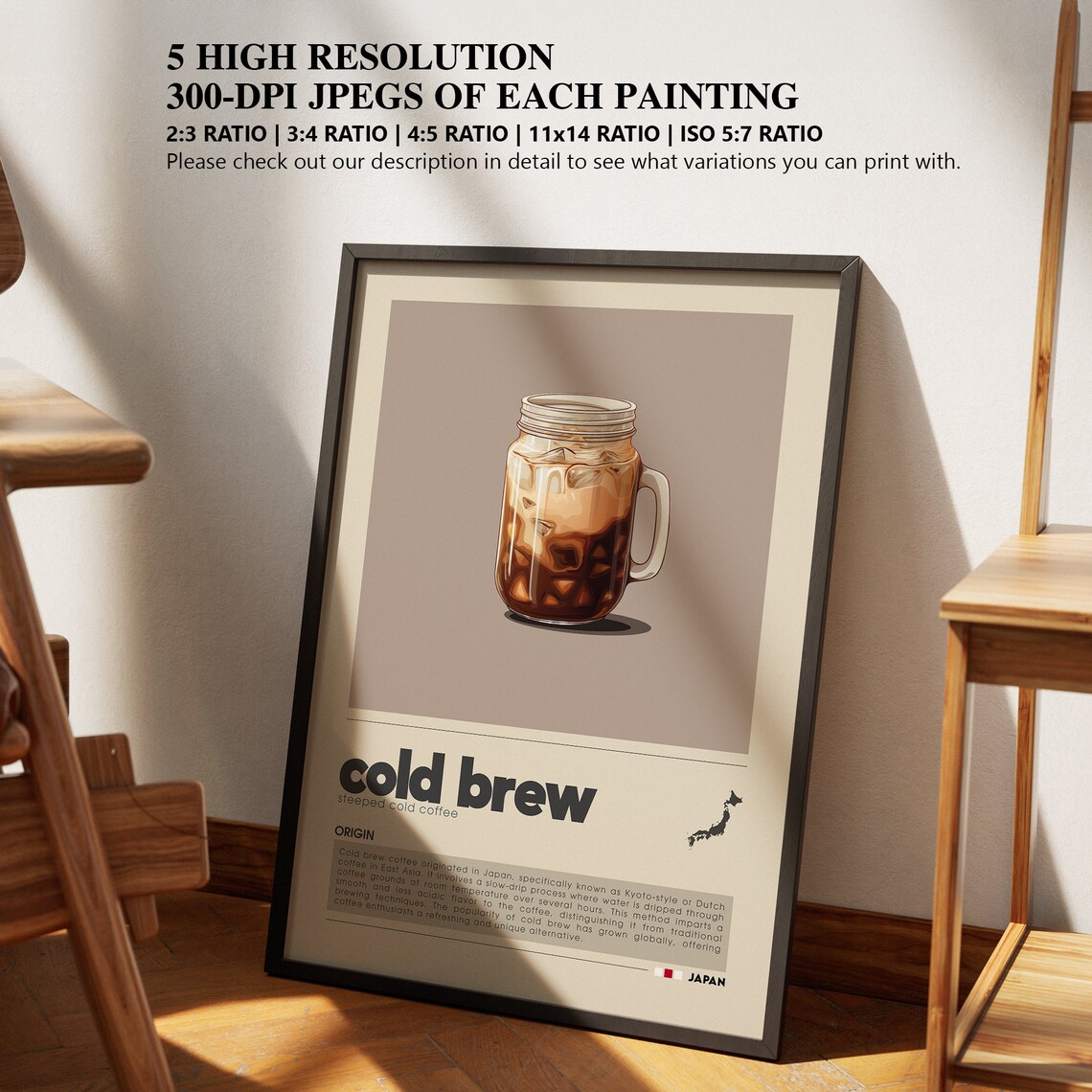 Cold Brew Poster Minimalist Japanese Coffee Art Caffe Illustration Cafe ...