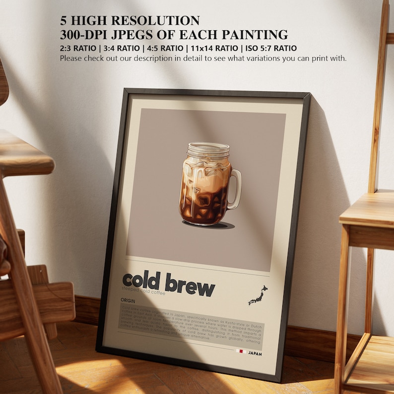 Cold Brew Poster Minimalist Japanese Coffee Art Caffe Illustration Cafe ...