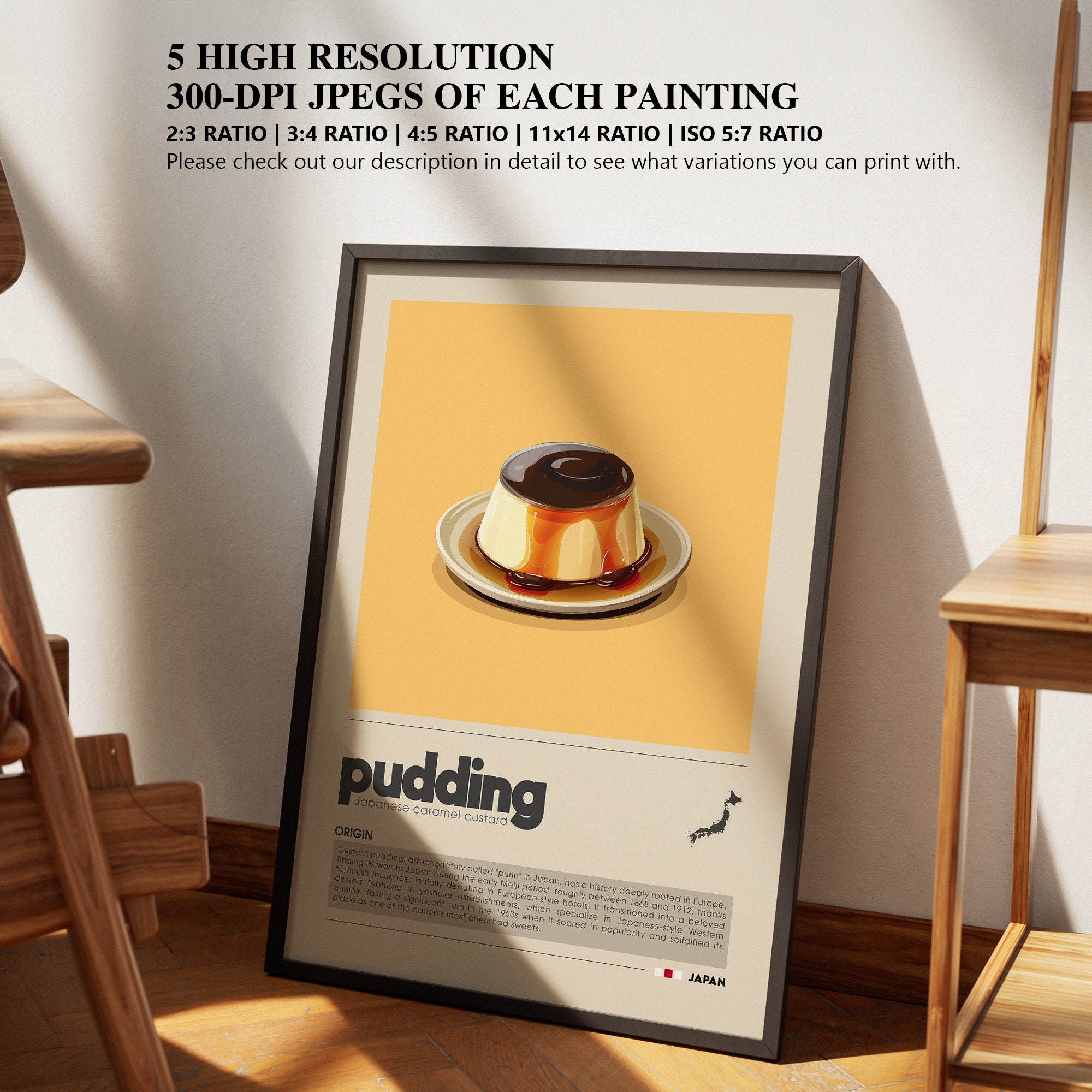 Pudding Poster Minimalist Japanese Dessert Art Deco Kitchen, Cafe ...