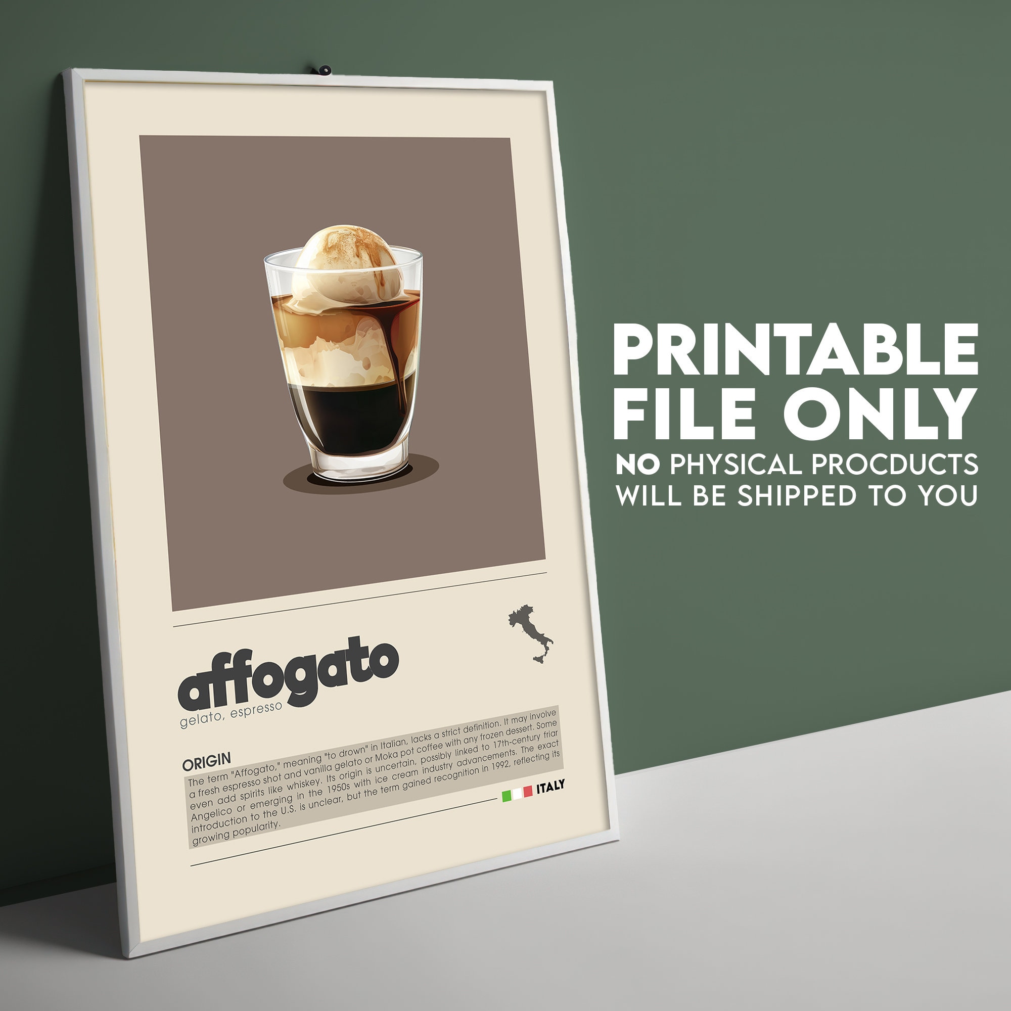 Affogato Poster | Minimalist Italian Dessert Art Deco | Kitchen, Cafe ...