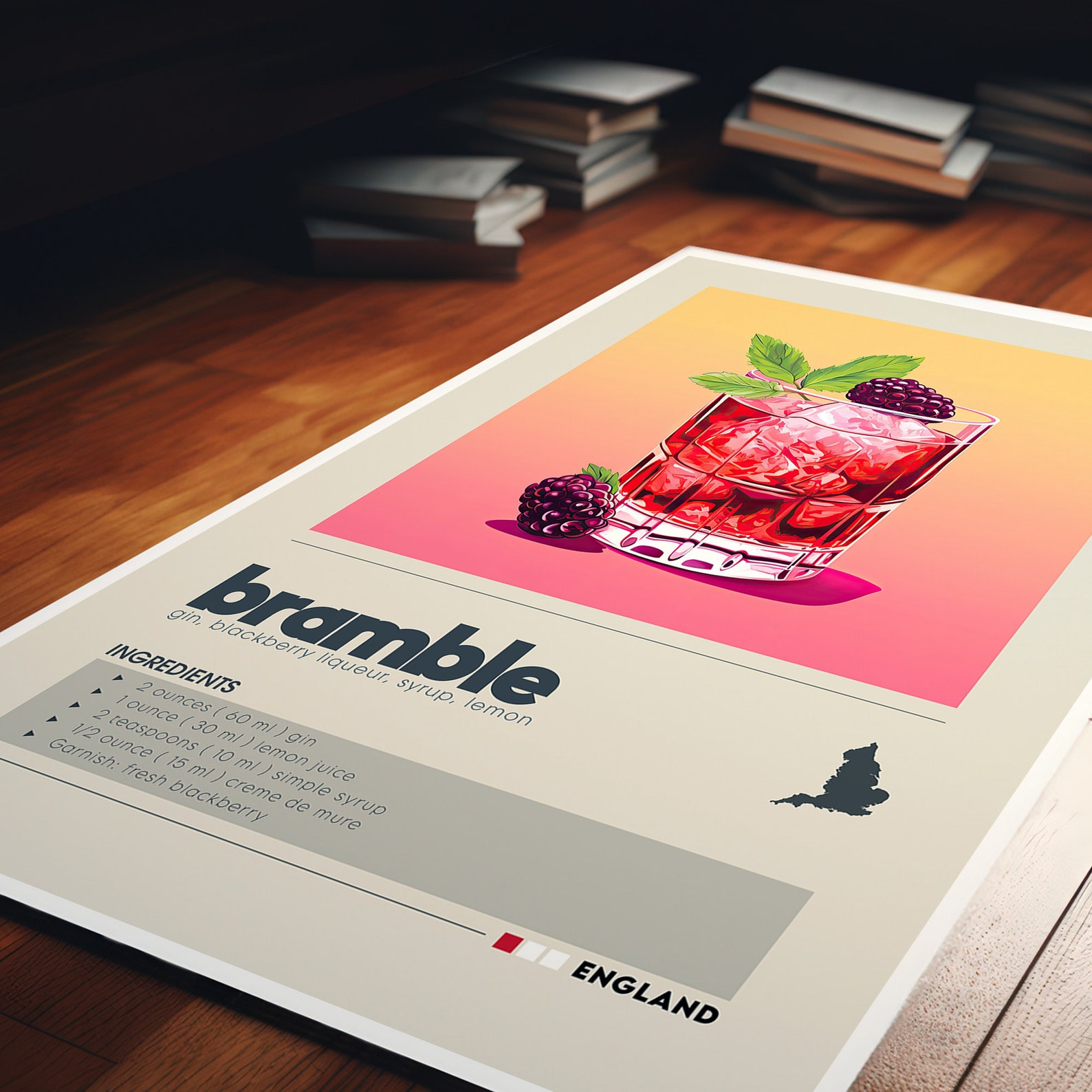 Bramble Cocktail Poster Minimalist Bar Cart Decor Printable Digital ...