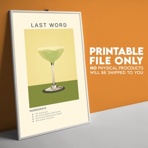 Last Word Cocktail Poster | Minimalist Bar Cart Decor | Gin Lover ...