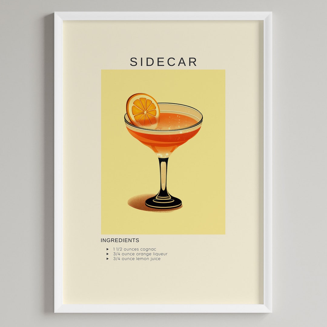 Sidecar Cocktail Art Print Bar Cart Wall Decor Printable Alcohol Wall ...