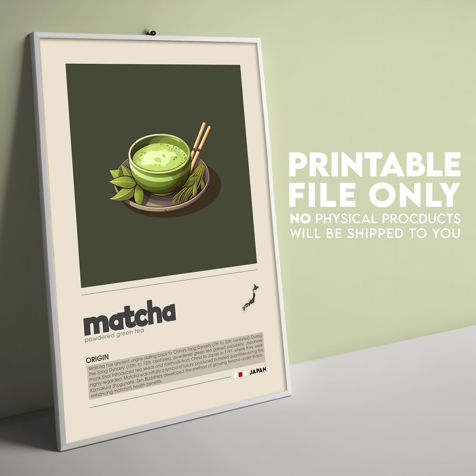 Matcha Tea Art Print: Minimalist Japanese Cafe Decor (digital Download ...