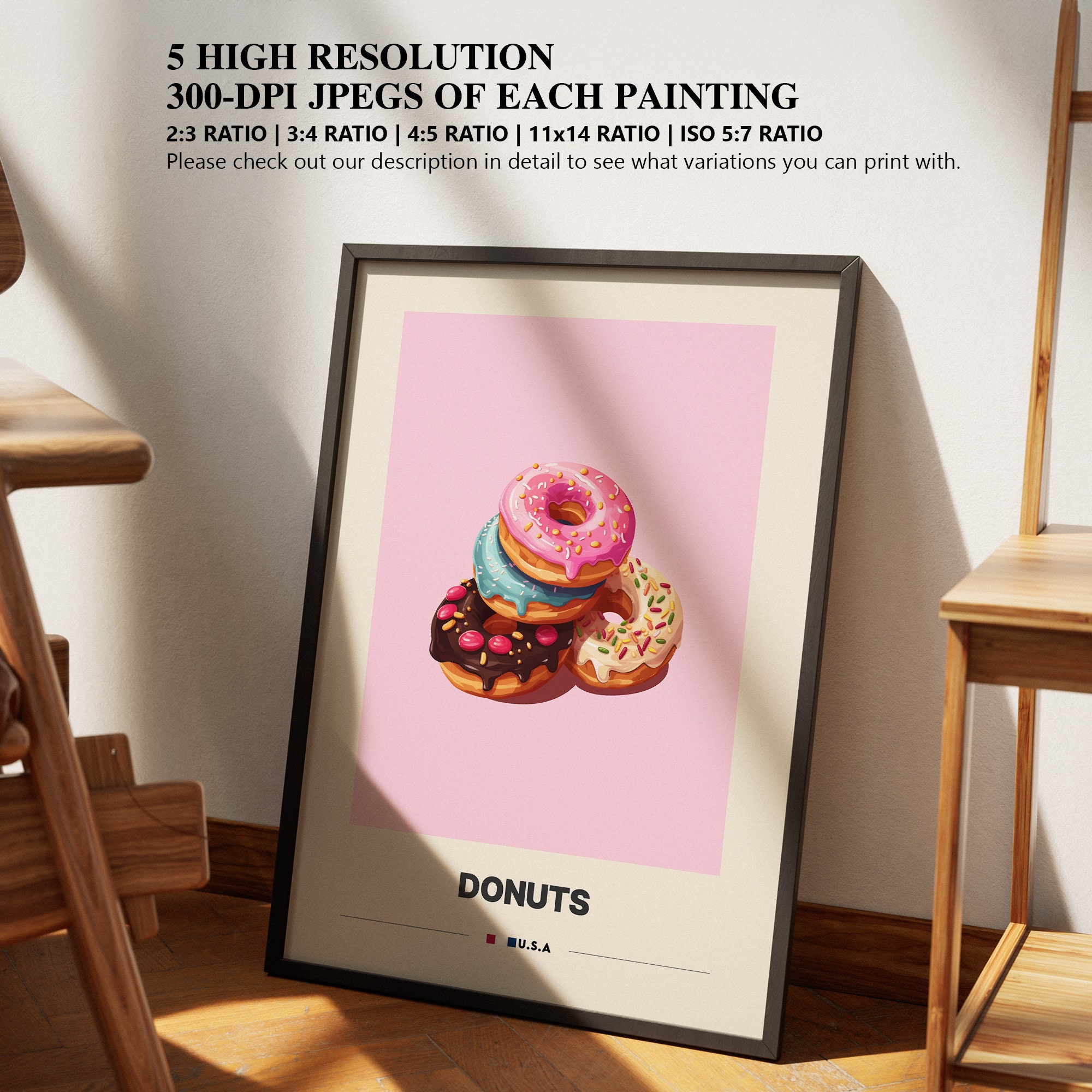 Donuts Poster | American Dessert | Minimalist Cafe Decor | Printable ...