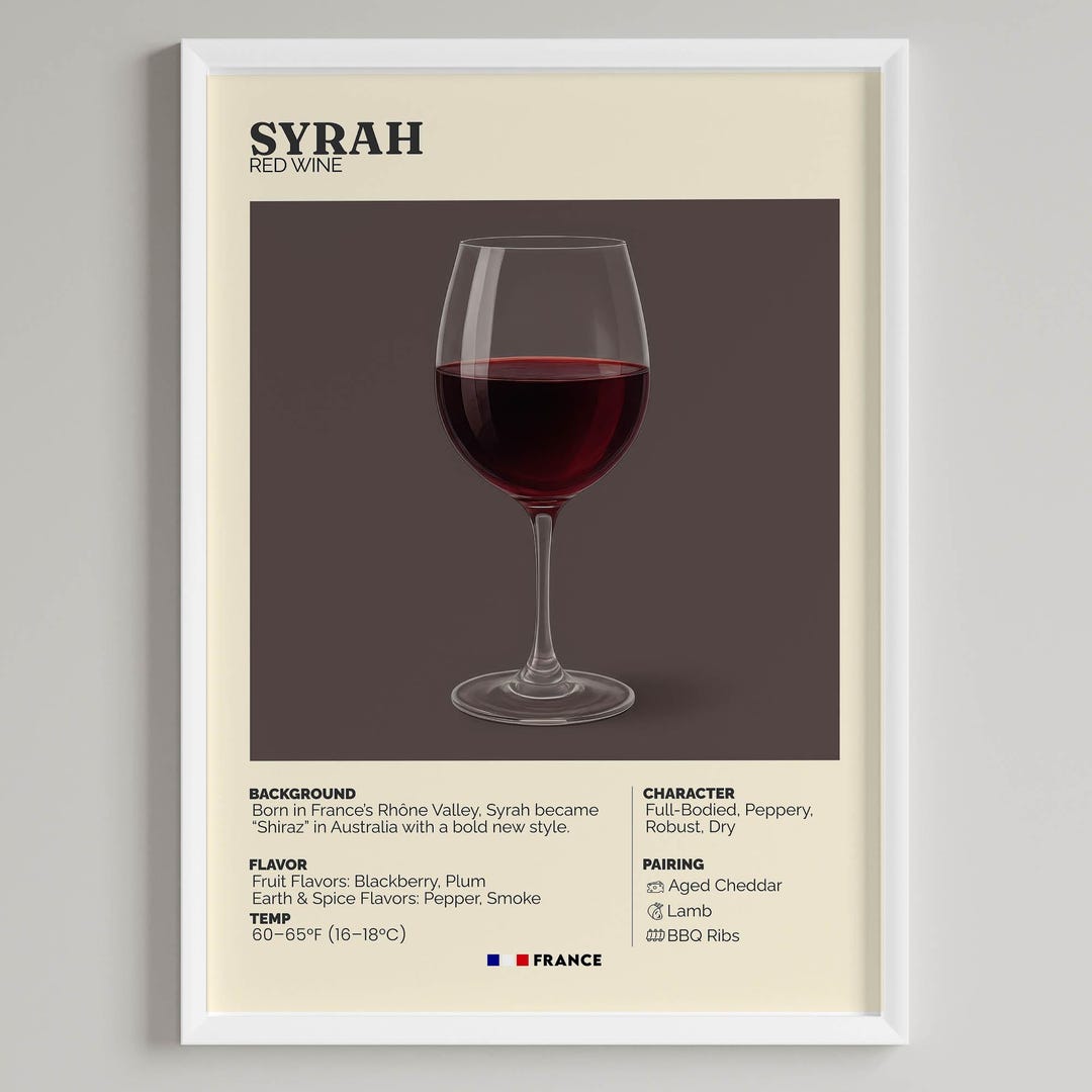 Syrah Red Wine Print | Modern Kitchen Wall Art | Printable French Wine ...