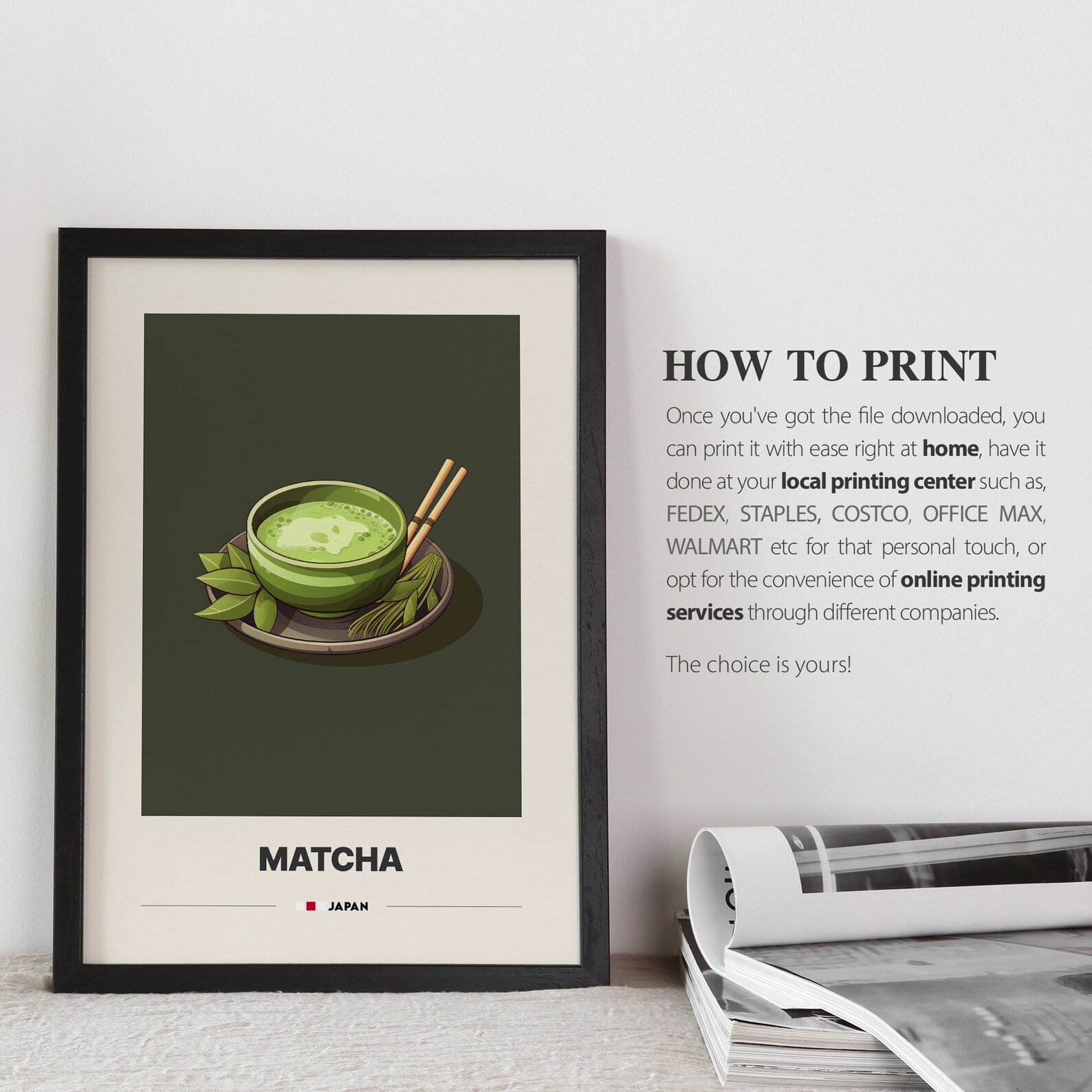 Match Tea Poster | Japanese Tea | Minimalist Cafe Decor | Printable ...