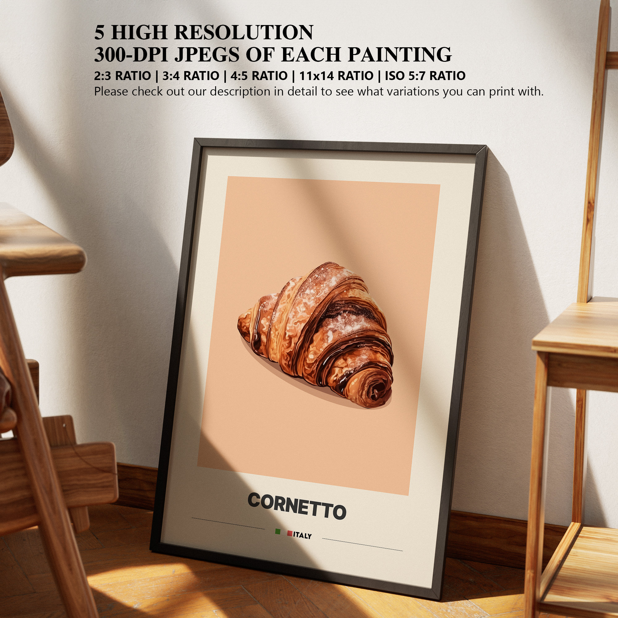 Cornetto Poster | Italian Dessert | Minimalist Cafe Decor | Printable ...