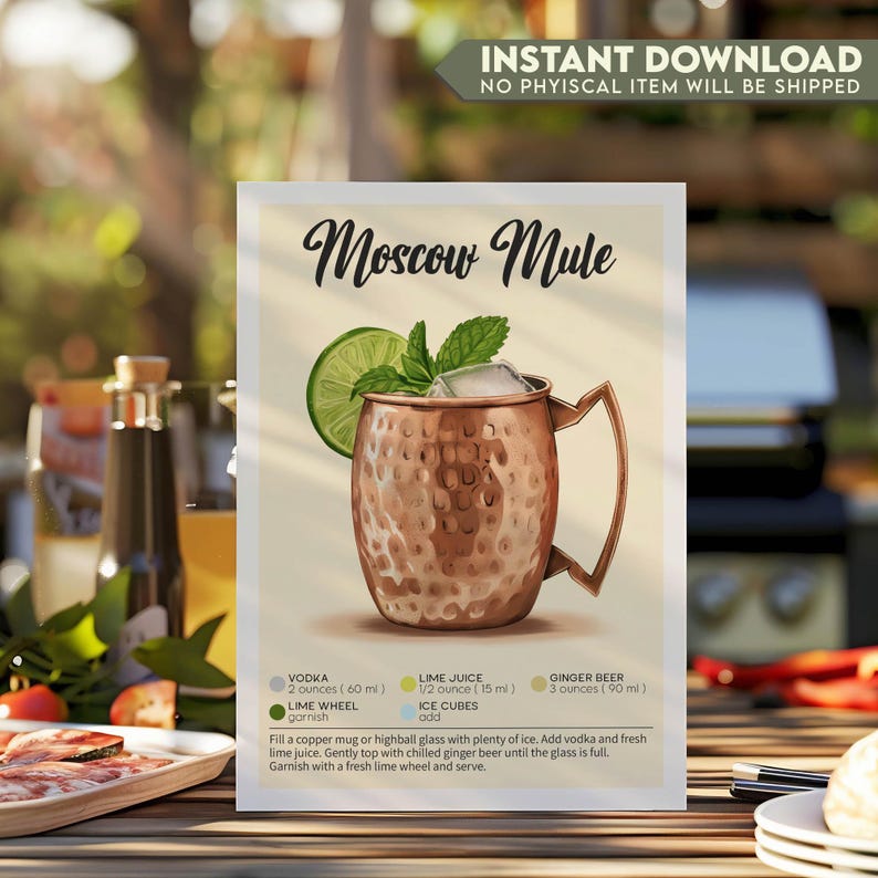 Printable Moscow Mule Recipe Card Set: Bar Cart Art (digital Download ...
