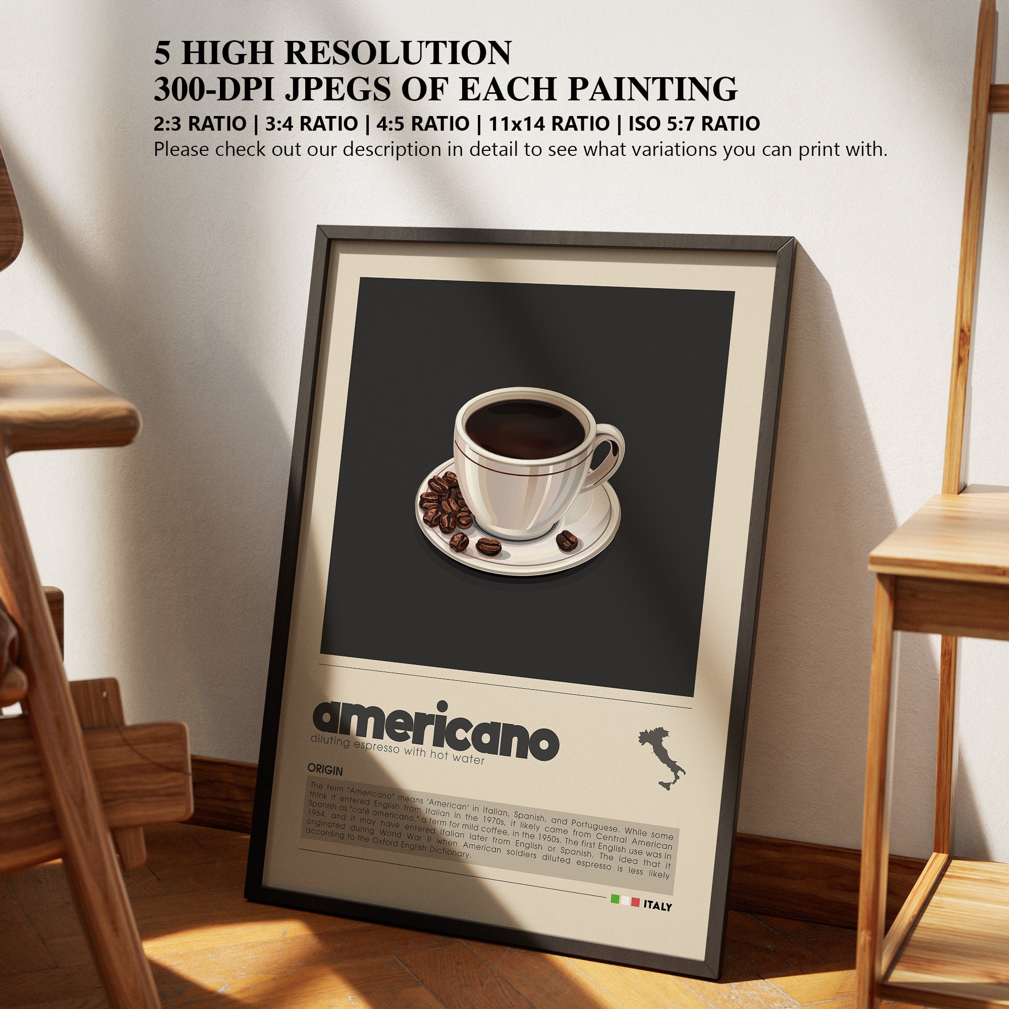 Americano Poster | Italian Coffee | Minimalist Wall Decor | Printable ...