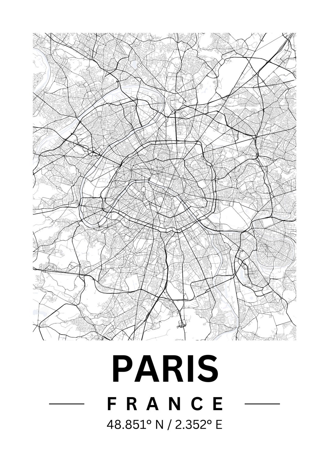 Paris Map Print - Digital Download Map Print, Digital File City Print ...