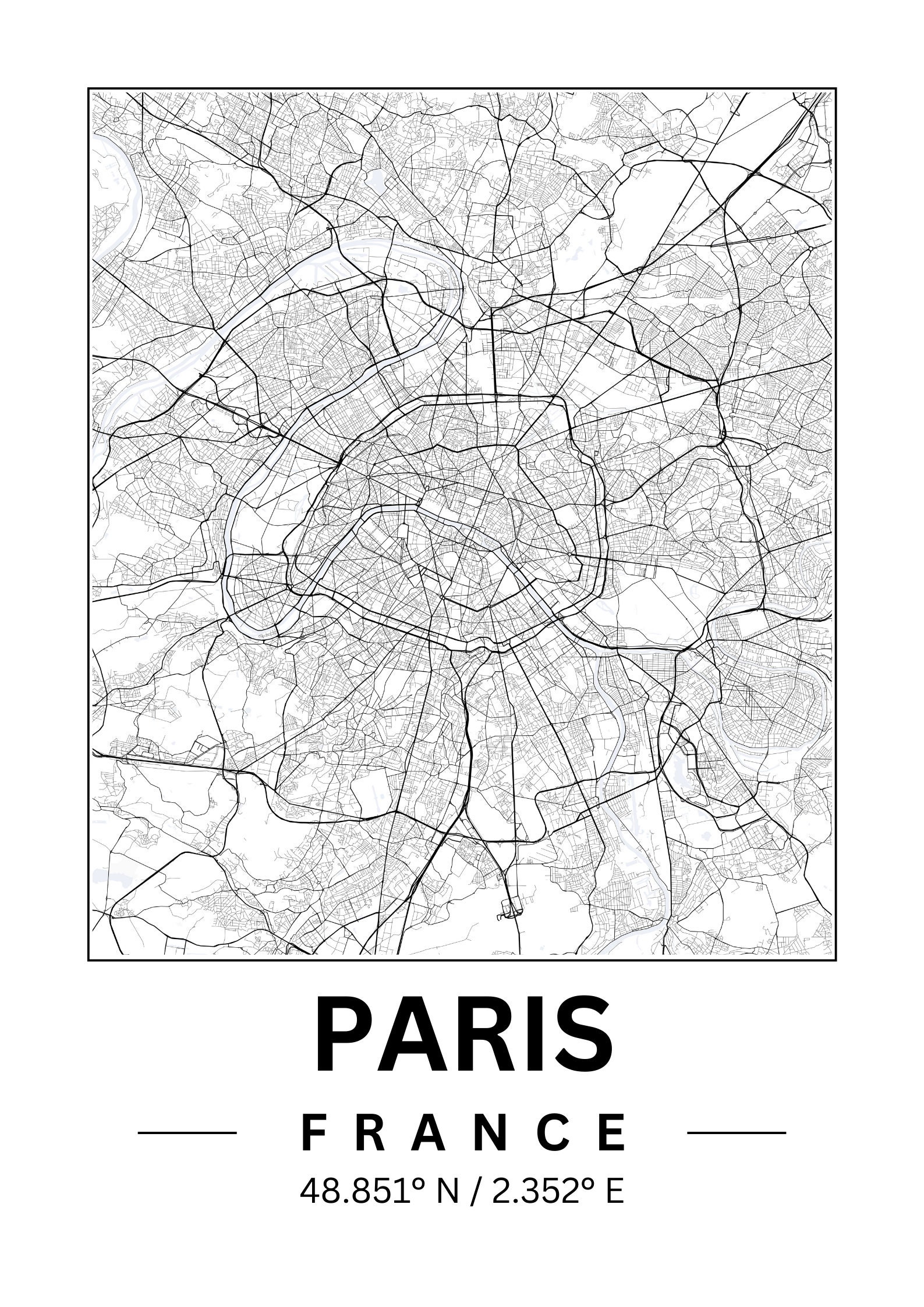 Paris Map Print - Digital Download Map Print, Digital File City Print ...
