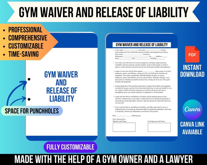 Gym Waiver and Release of Liability, Waiver Template, Liability Release ...