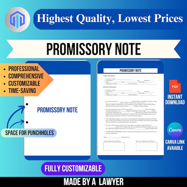 Promissory Note Template - Etsy