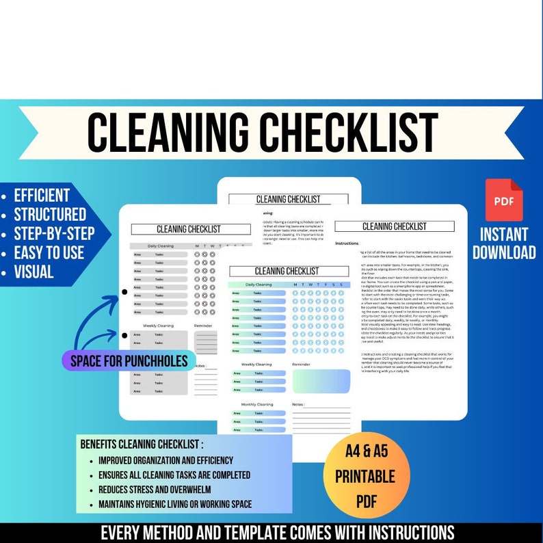 Cleaning Checklist, Chore Checklist Template, Room by Room, Home ...