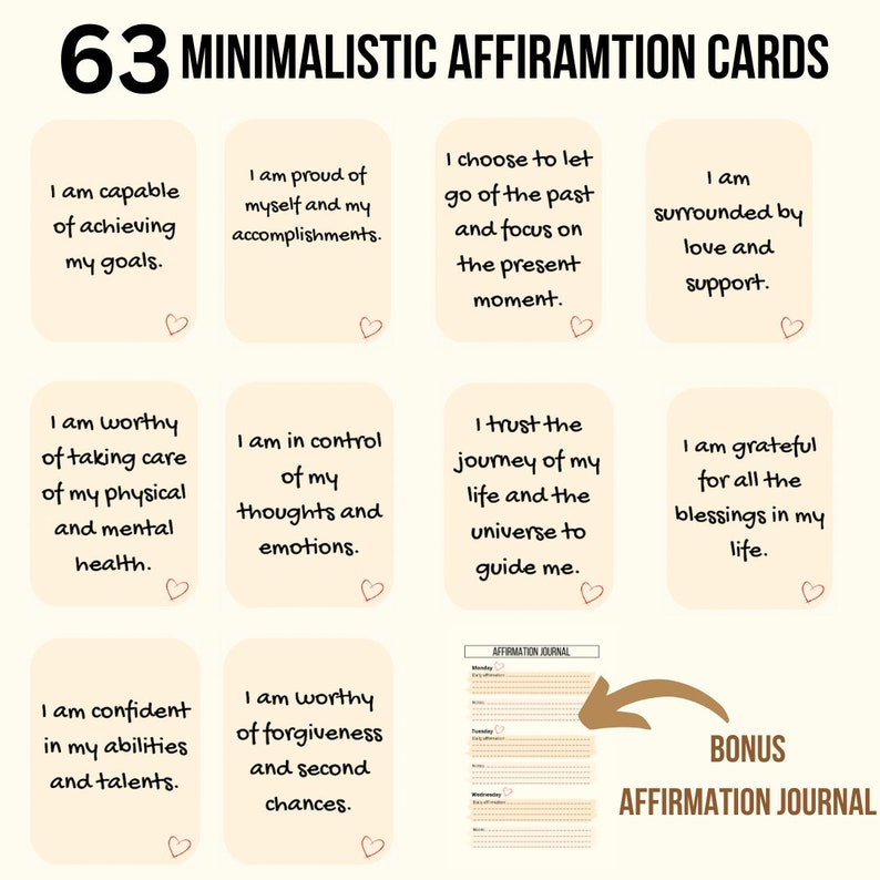 63 Printable Minimalist Affirmation Cards Positive Mindset - Etsy