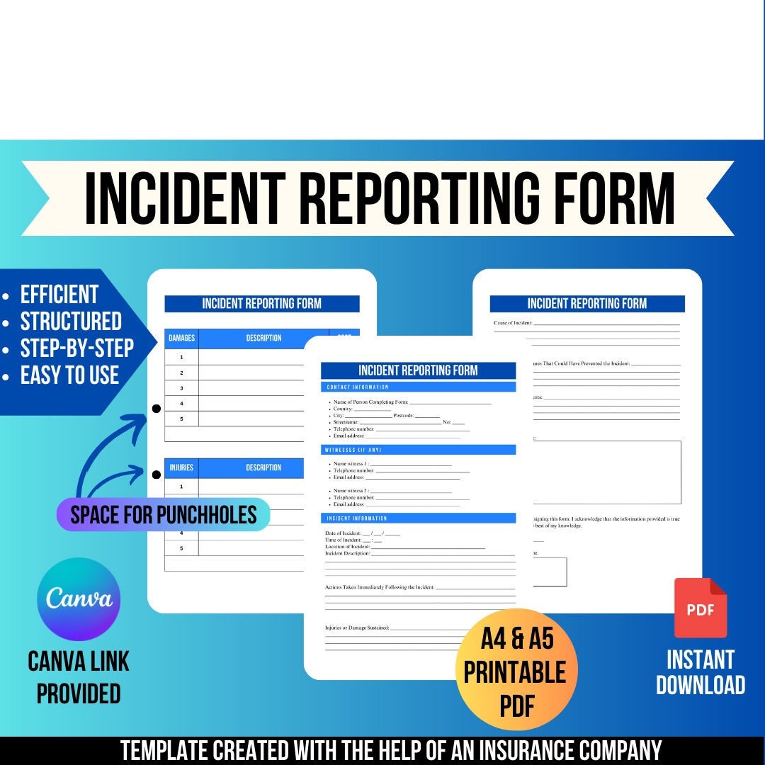 Incident Form Professional Report Reporting Form Incident - Etsy