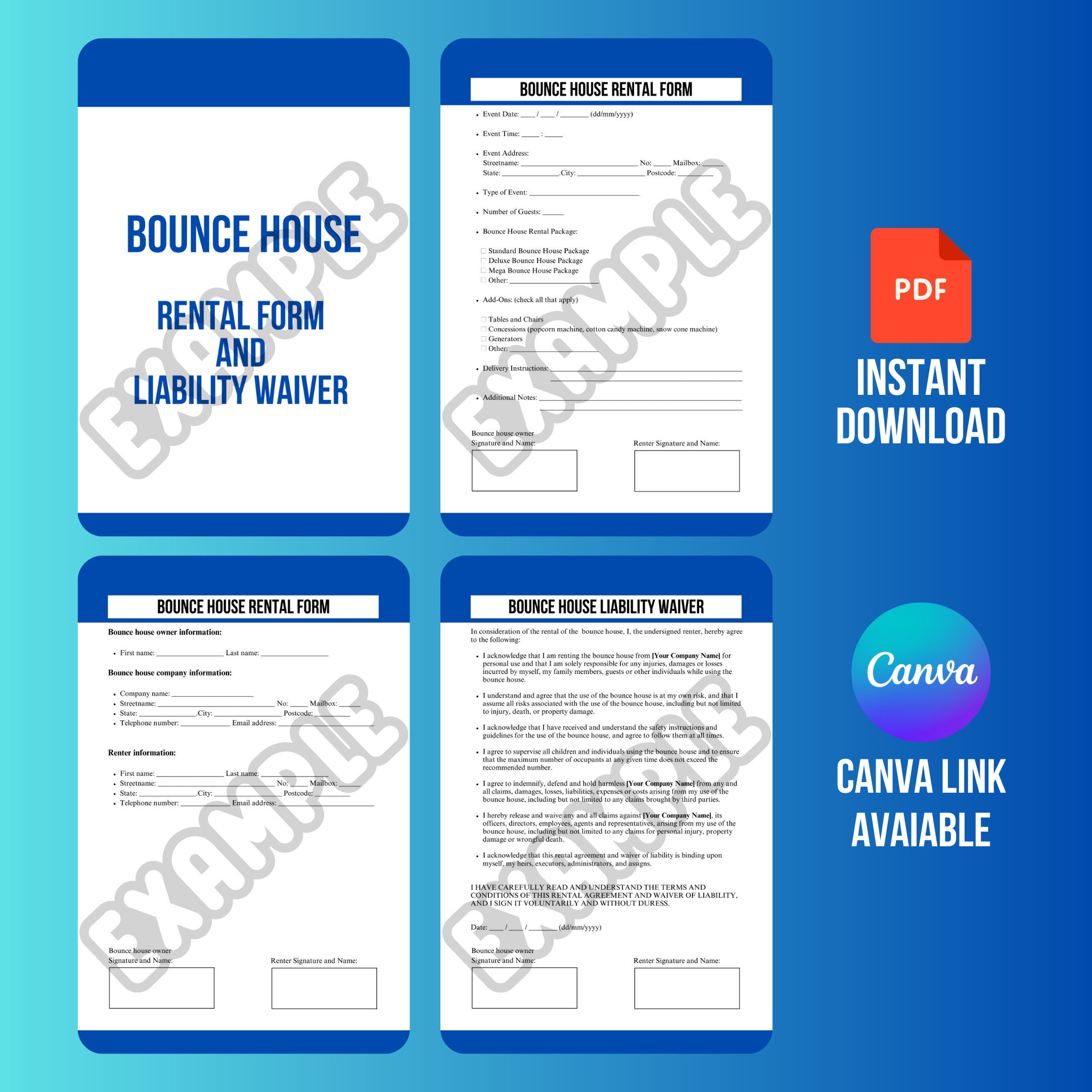 Bounce House Rental Form and Liability Waiver, Bounce House Form ...