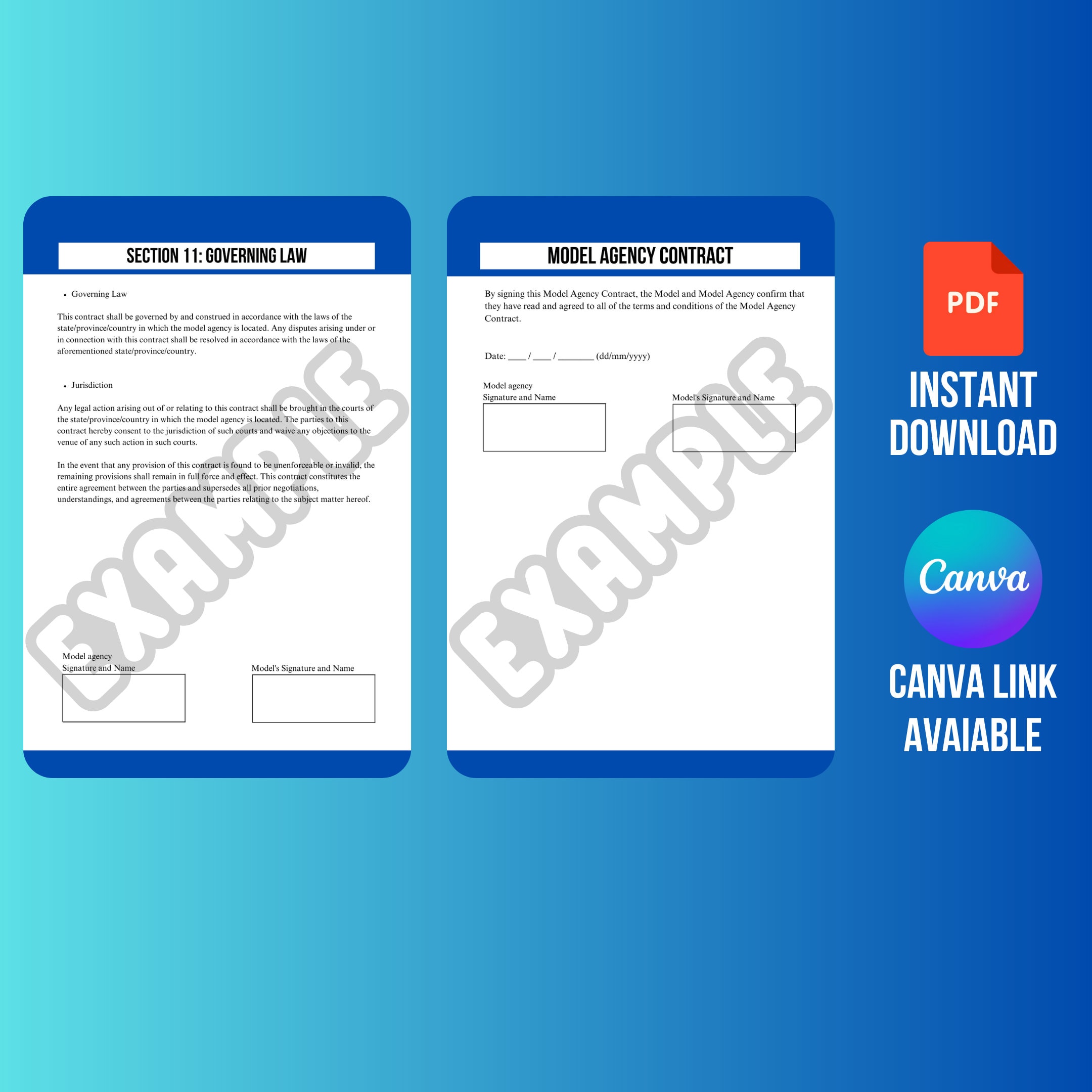 Model Agency Contract Model, Contract Template, Customizable Contract ...