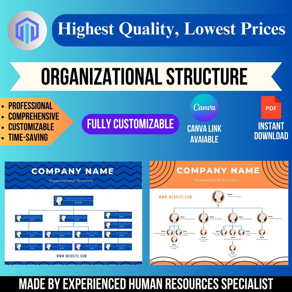 Organizational Structure, Org Chart Template, Company Structure, HR ...