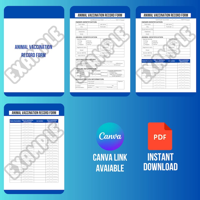 Animal Vaccination Record Form, Pet Vaccine Tracker, Animal Health Log ...
