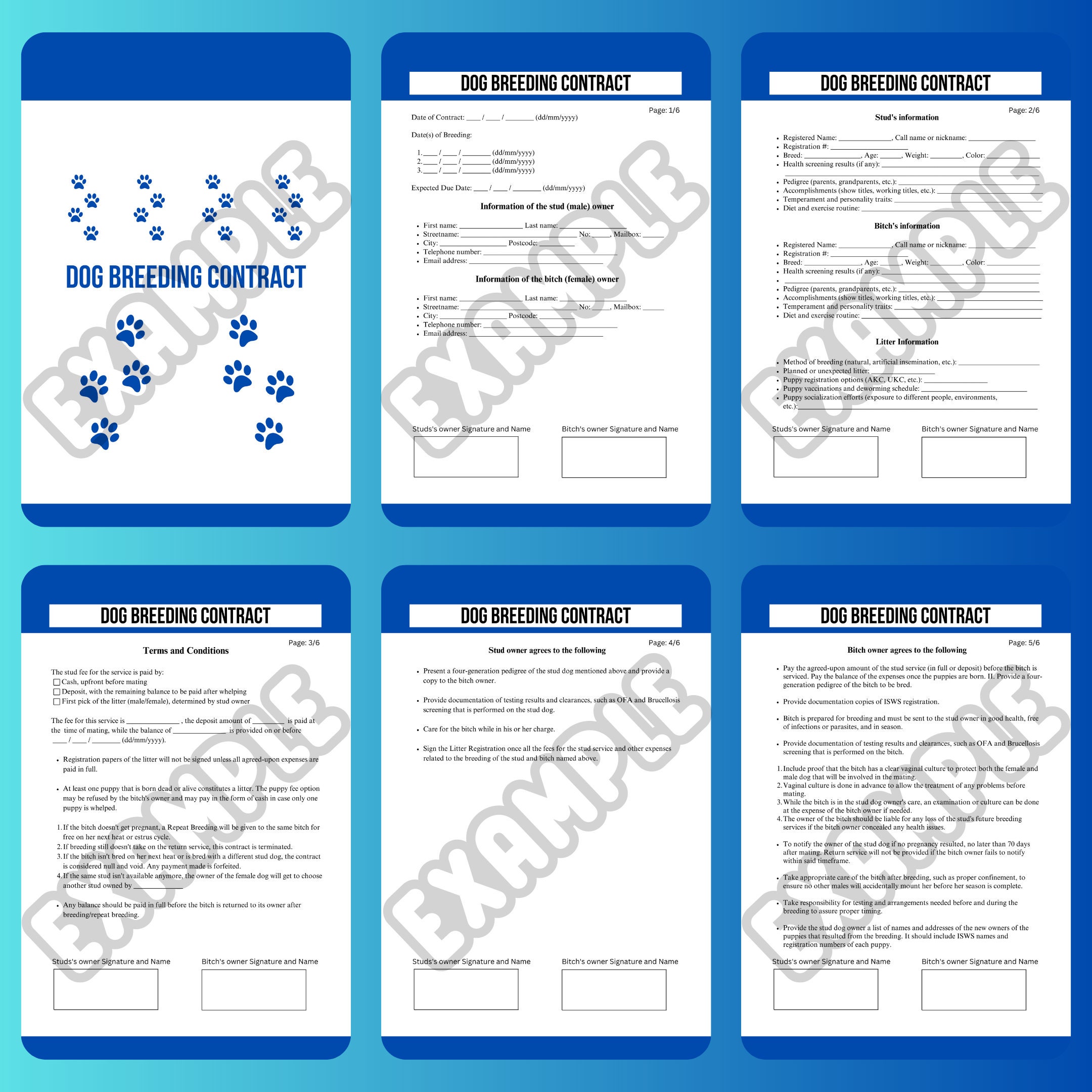Dog Breeding Contract, Purebred Dog, Canine Mating Form, Dog Breeding ...