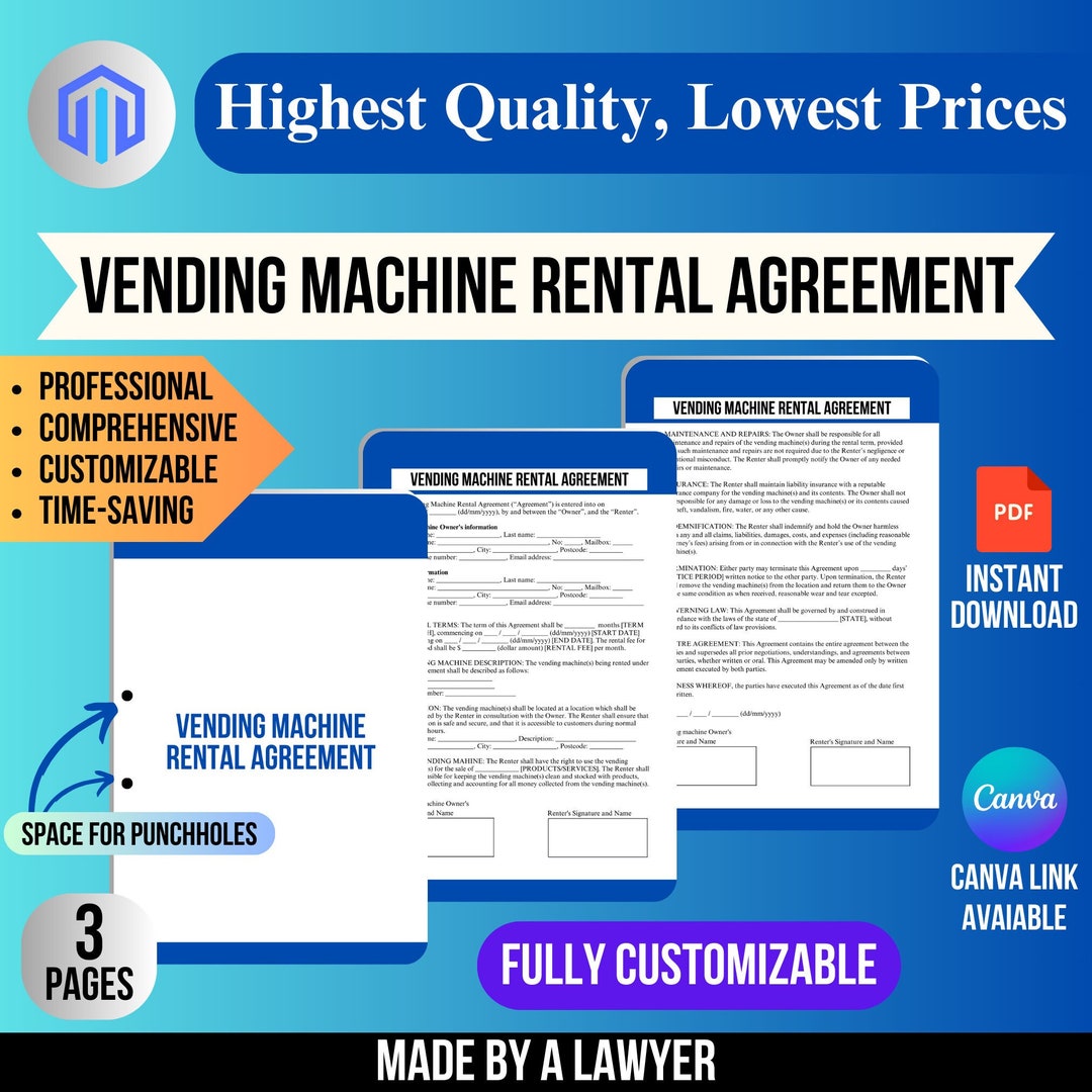 Vending Machine Rental Agreement Contract, Rental Agreement, Vending ...
