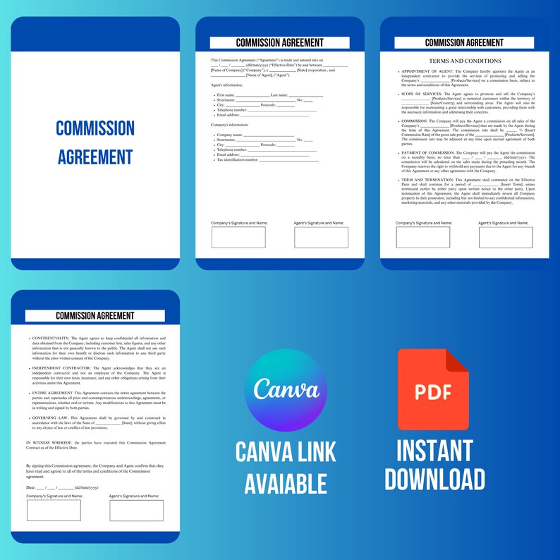 Commission Agreement, Custom Agreement, Legal Document, Freelance ...