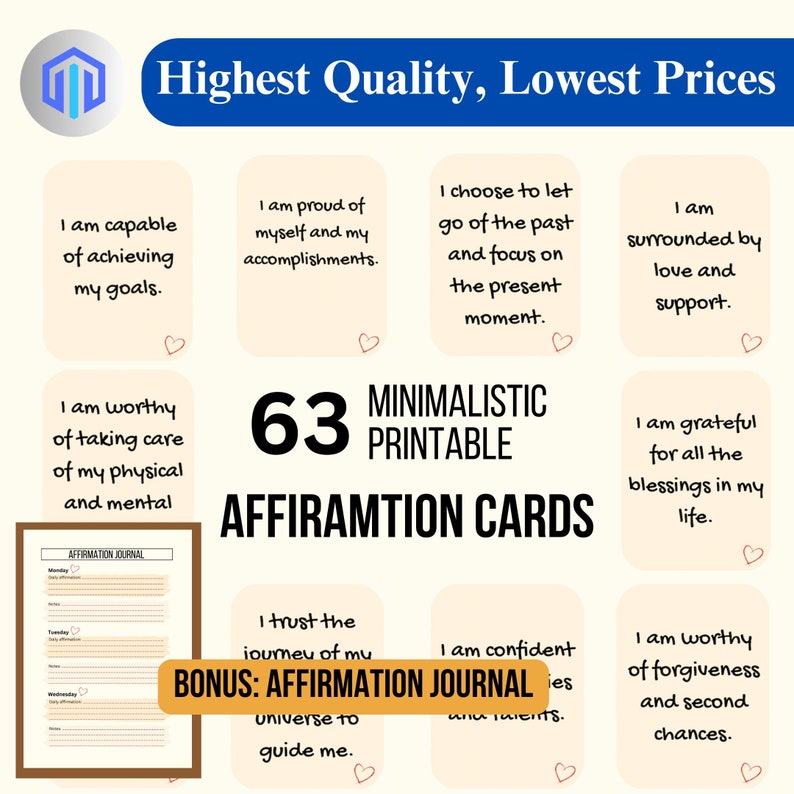 63 Printable Minimalist Affirmation Cards, Positive Mindset ...