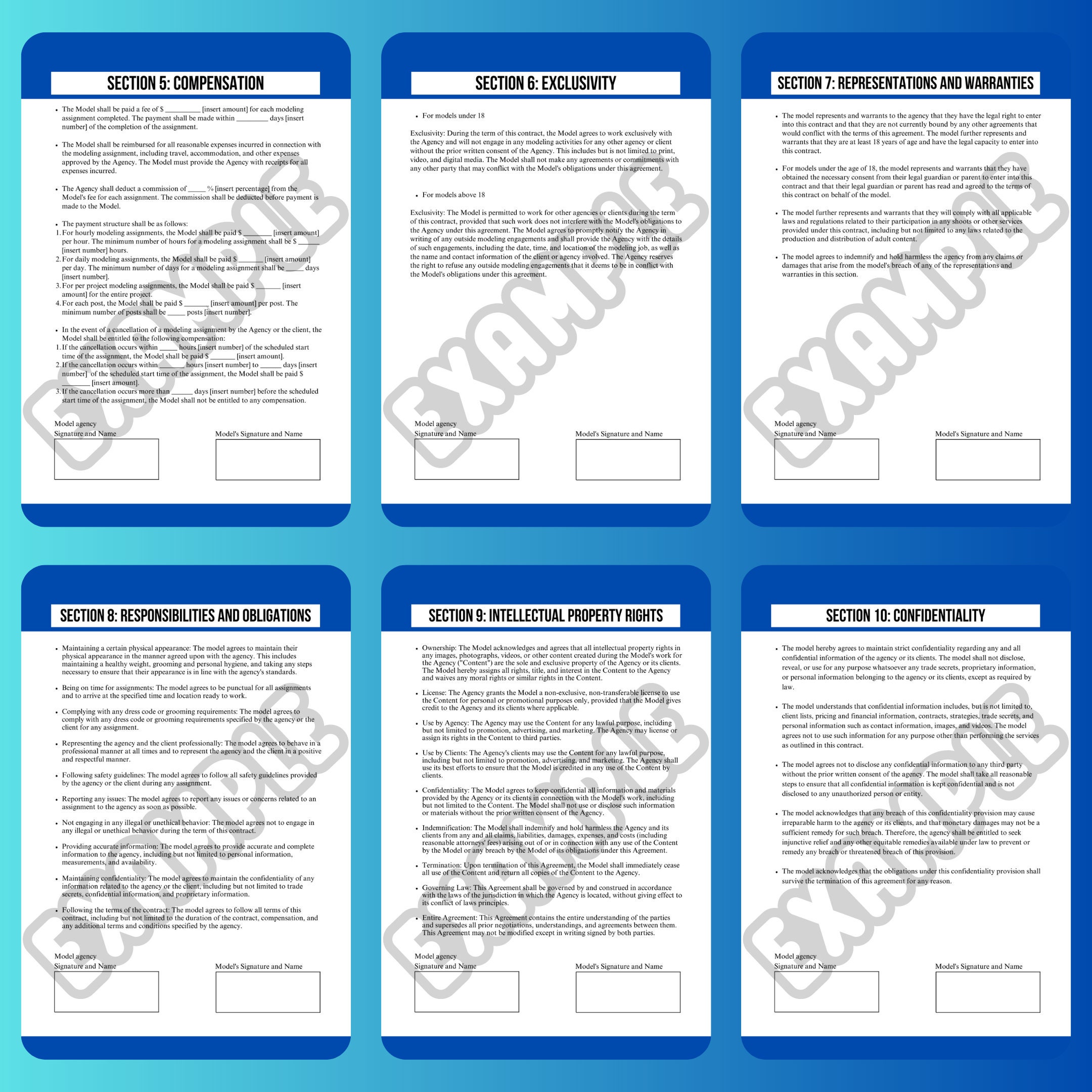 Model Agency Contract Model, Contract Template, Customizable Contract ...