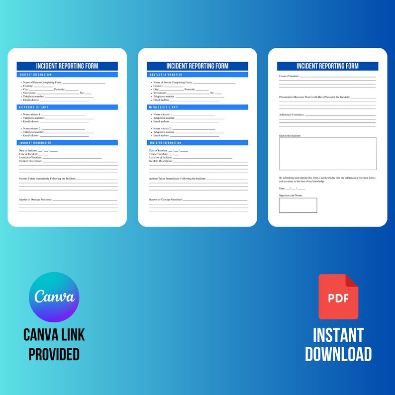 Incident Form Professional Report Reporting Form Incident - Etsy